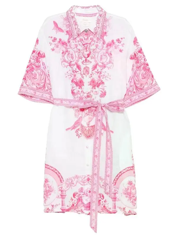 Camilla Linen Floral Print Mini Dress - White