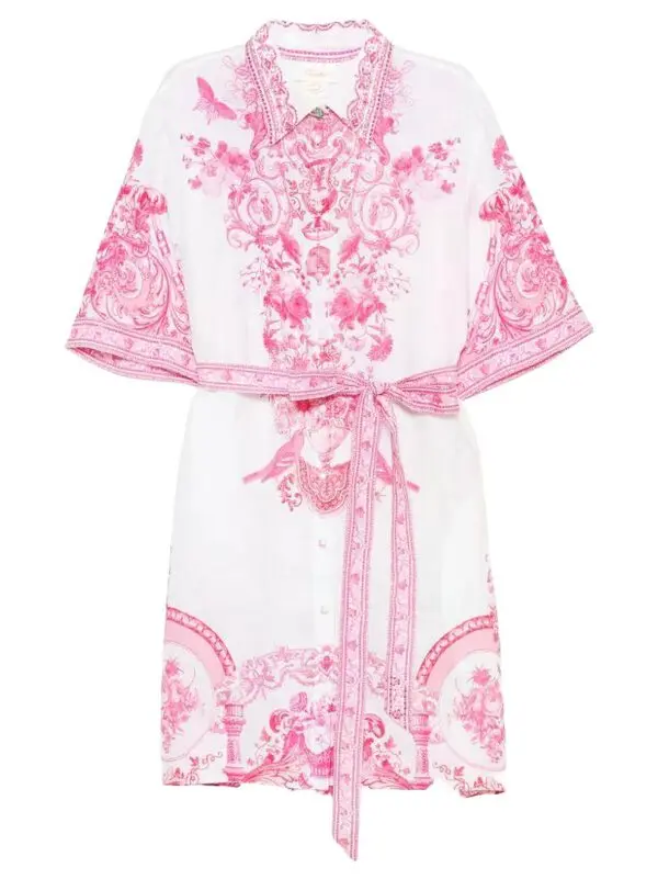 Camilla Linen Floral Print Mini Dress - White