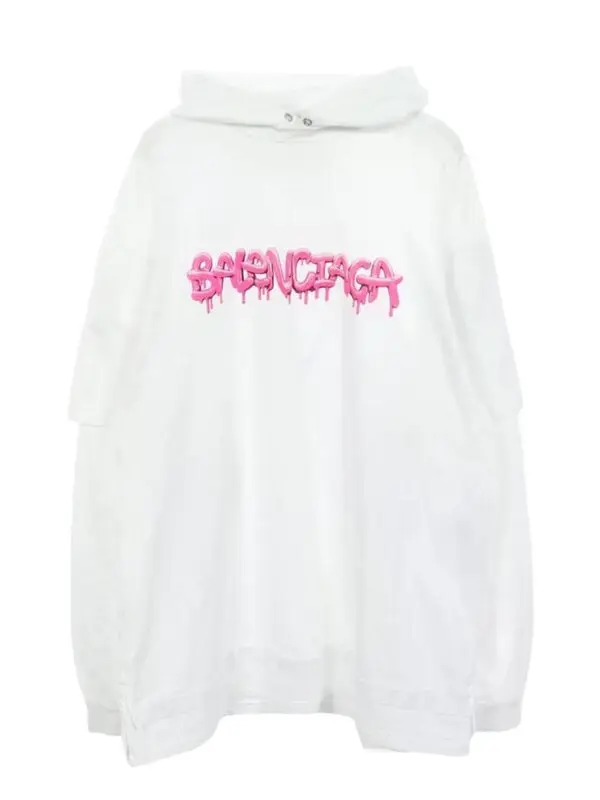 Balenciaga Cotton Graphic Logo Layered Hoodie - White