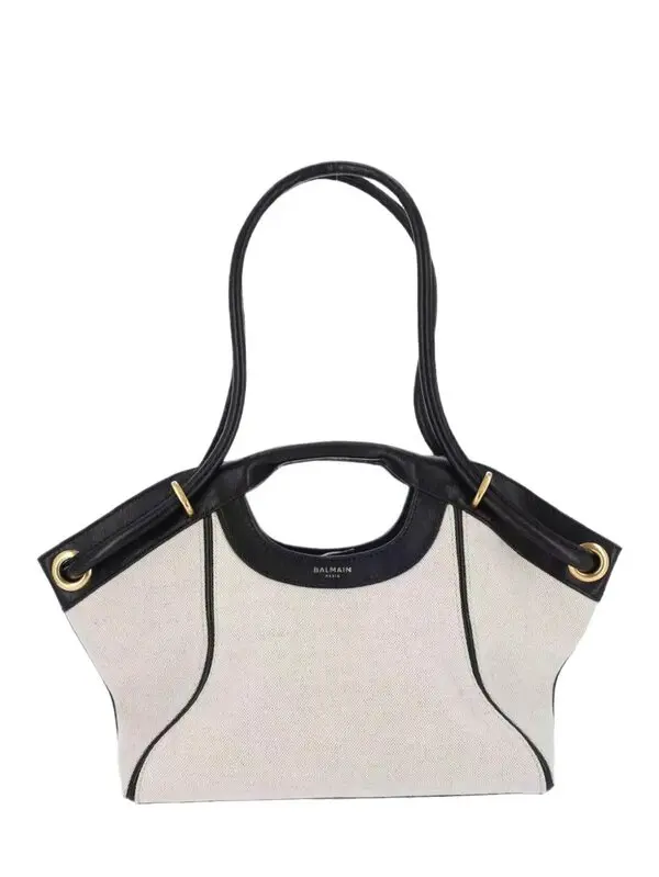 Balmain Canvas Tote Bag With Leather Trim - Neutrals