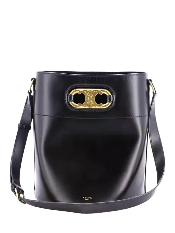 Celine Maillon Triomphe Leather Medium Bucket Bag - Black