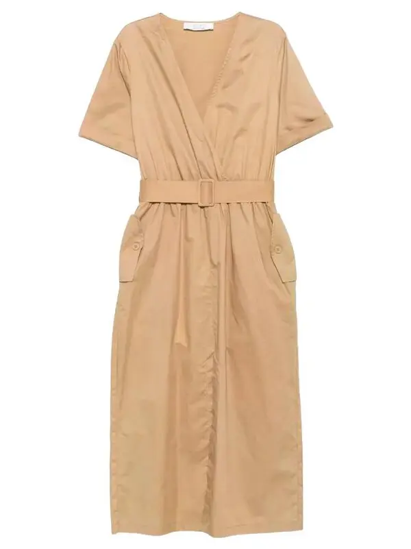 KAOS Belted V-neck Midi Dress - Neutrals