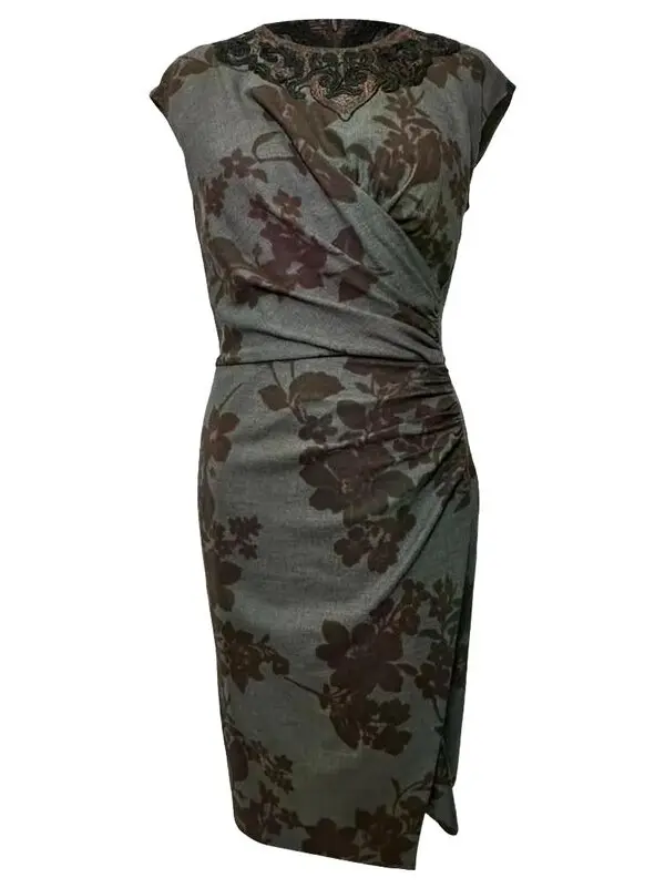 Etro Floral Print Lace Embroidered Sleeveless Dress - Grey