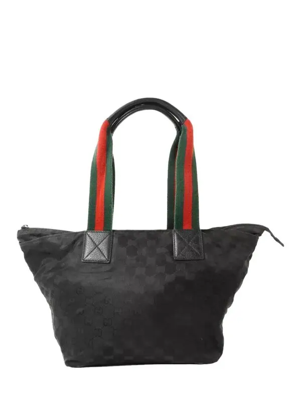Gucci Gg Canvas Tote Bag With Web Stripe Detail - Black