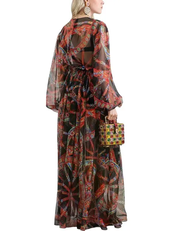 Dolce & Gabbana Carretto Print Chiffon Long Dress - Black