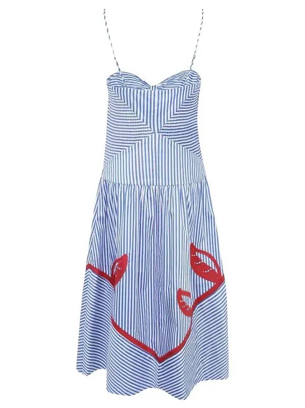 Farm Rio Stripe Print Appliqué Dress - Blue