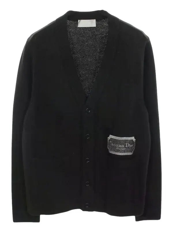 Dior Logo Embroidered Cashmere Cardigan - Black