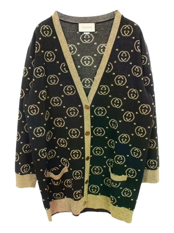 Gucci Interlocking G Pattern V-neck Cardigan - Black