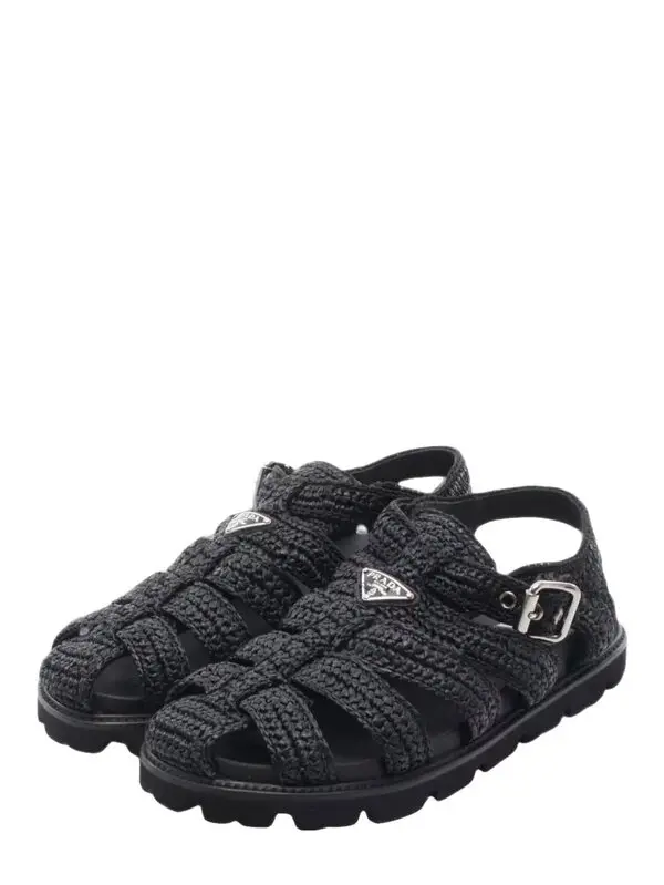 Prada Crochet Fisherman Sandals - Black