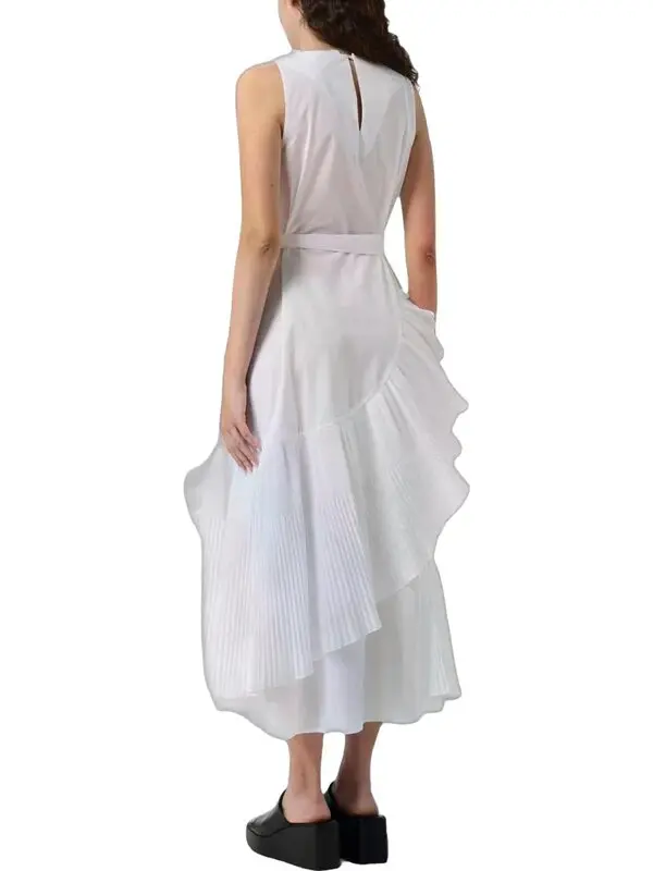 MEIMEIJ Asymmetrical Pleated Trim Dress - White