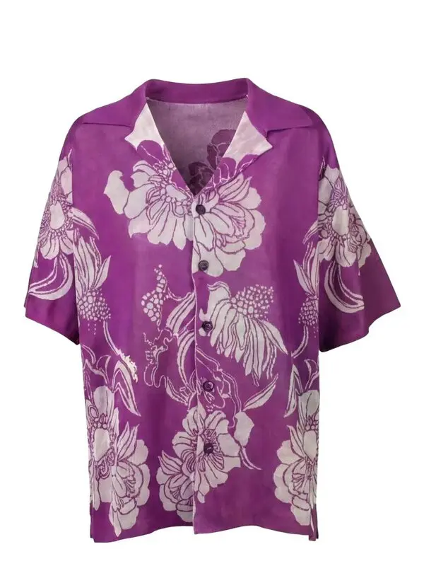 Valentino Garavani Floral-print Short-sleeve Shirt - Purple