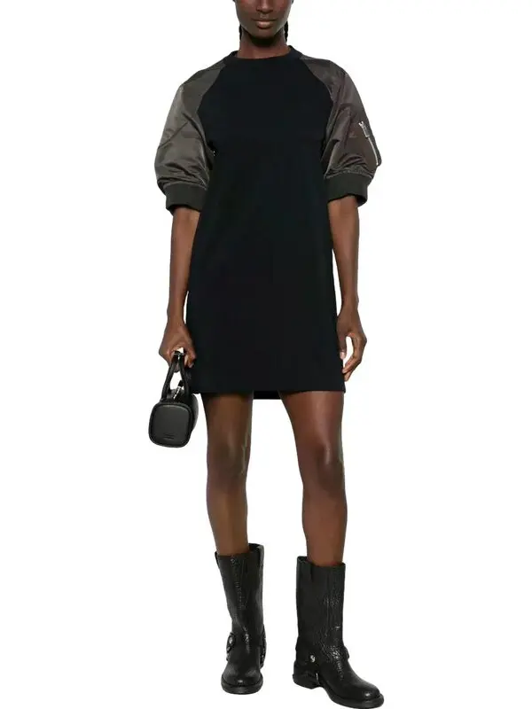 Sacai Panelled Puff-sleeve Mini T-shirt Dress - Black
