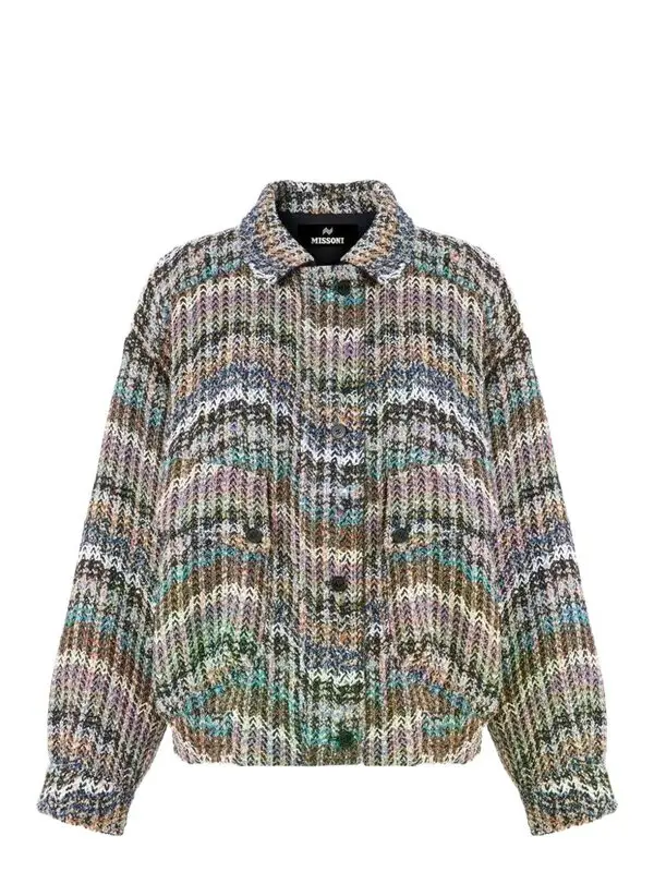 Missoni Oversized Bomber Jacket In Chevron Knit With Sequins - Blue