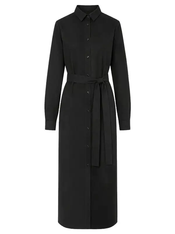 LA ROSE Belted Long-sleeve Shirt Midi Dress - Black