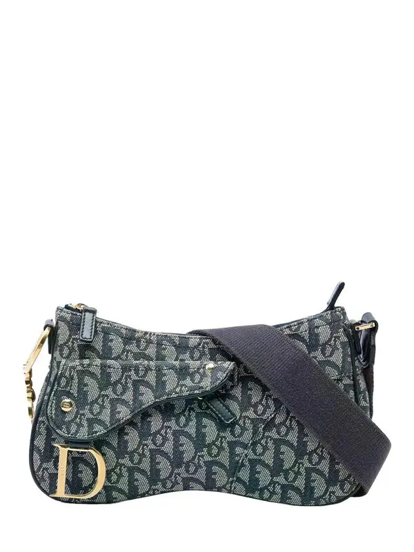 Dior Diorissimo Trotter Canvas Double Saddle Crossbody Bag - Blue