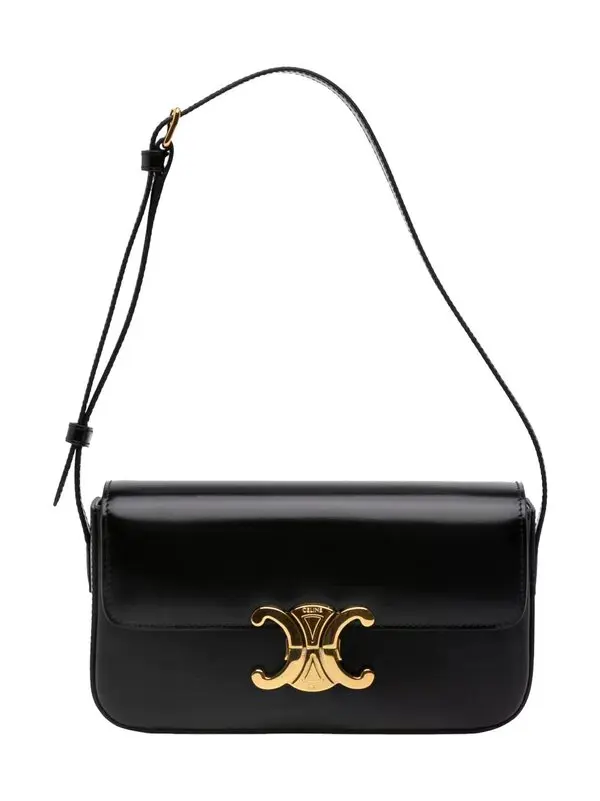 Celine 2025 Shiny Calfskin Triomphe Claude Shoulder Bag - Black
