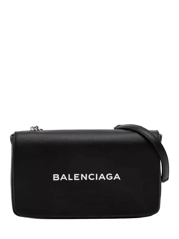 Balenciaga Leather Everyday Wallet On Chain Crossbody Bag - Black