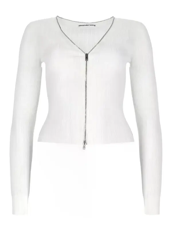 Alexander Wang Ribbed Knit Zip-fastening V-neck Cardigan - Ivory