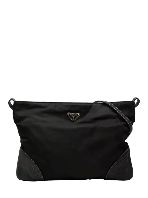 Prada Vitello Daino Trimmed Tessuto Crossbody Bag - Black