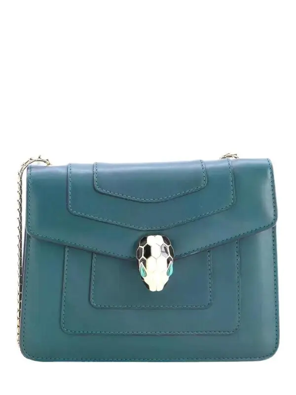 BVLGARI Serpenti Forever Square Shoulder Bag Leather Small Crossbody Bag - Green