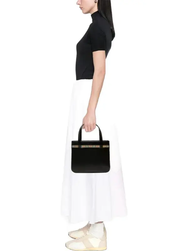 Burberry Leather Handbag With House Check Trim - Black