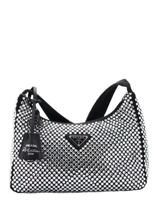 Prada Re-edition 2000 Crystal Embellished Mini Hobo Bag - Black