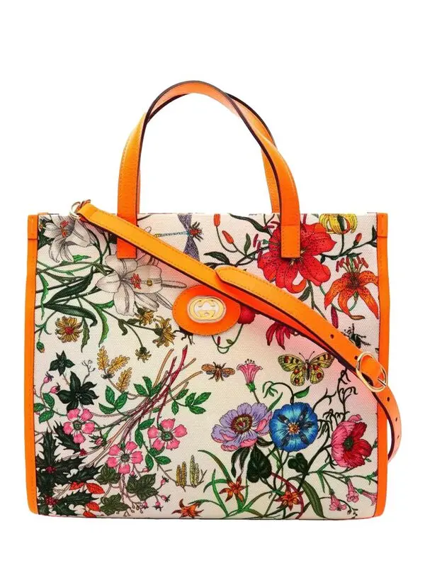 Gucci 2000-2015 Medium Canvas Flora Satchel - White
