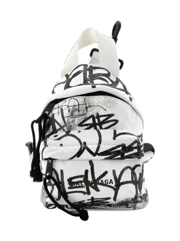 Balenciaga Explorer Graffiti Leather Mini Backpack - White