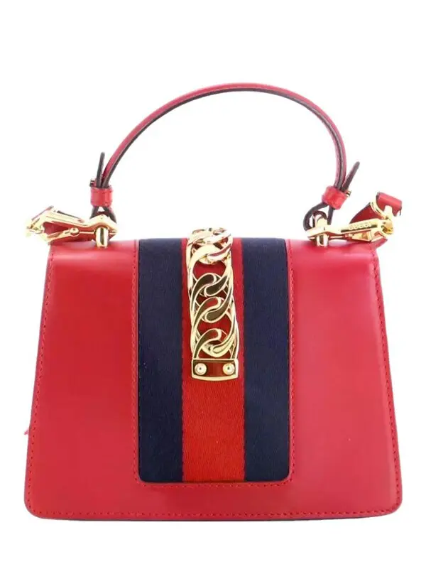 Gucci Sylvie Top Handle Bag Leather Mini Satchel - Red