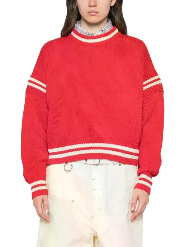 GOLDEN GOOSE Cotton Waffle Knit Sweater With Logo Detail - Red