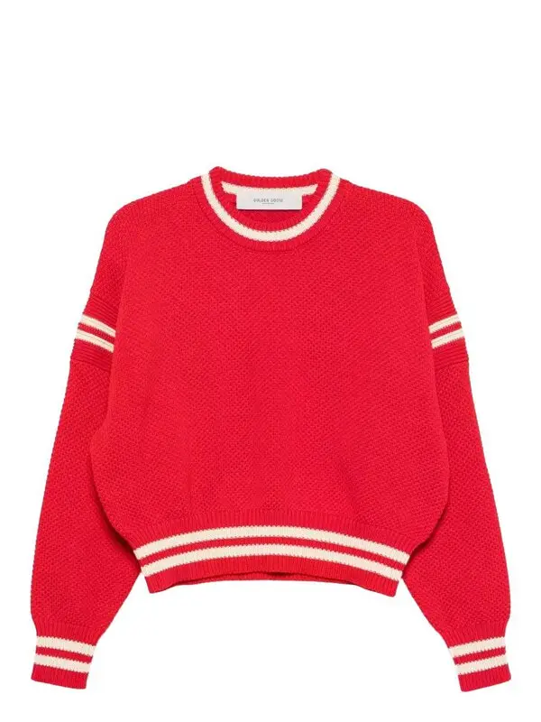GOLDEN GOOSE Cotton Waffle Knit Sweater With Logo Detail - Red