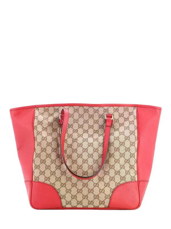 Gucci Gg Canvas Leather Medium Tote Bag - Brown