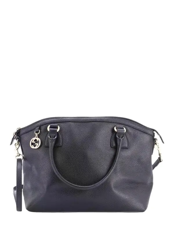 Gucci Gg Charm Convertible Dome Leather Medium Satchel - Black