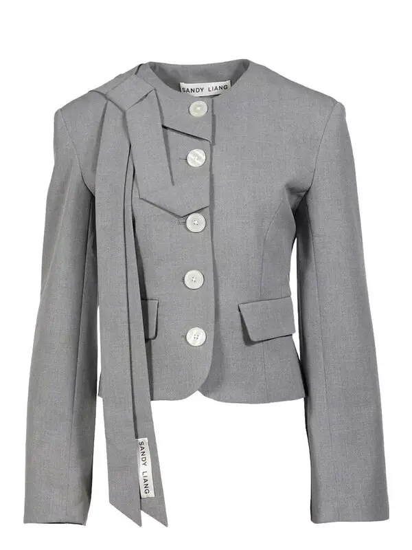 Sandy Liang Briar Bow-detail Single-breasted Jacket - Grey
