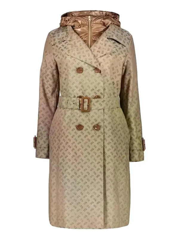 Herno Monogram Print Hooded Trench Coat - Neutrals