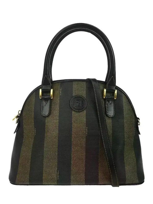 Fendi Pequin Striped Handbag - Black