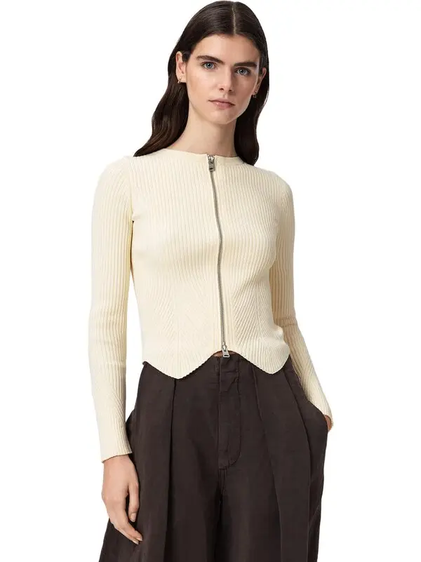 ALLSAINTS Cruz Ribbed Dual Zip Cardigan - White