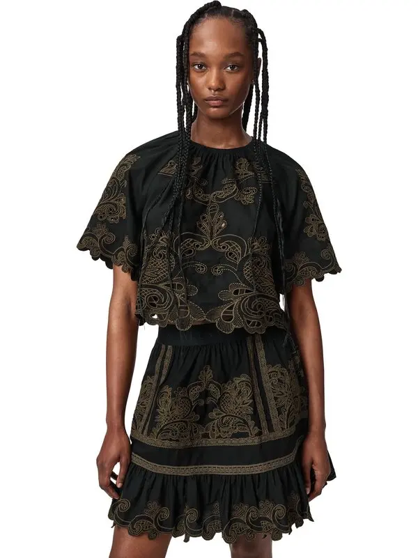 ALLSAINTS Miriam Embroidered Top - Black/khaki