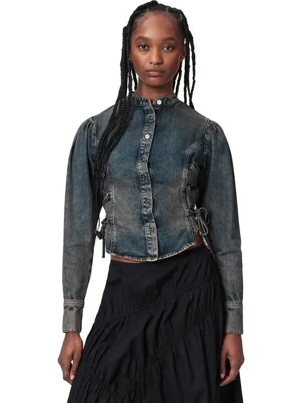 ALLSAINTS Evanna Fitted Denim Shirt With Lace-up Detail - Blue