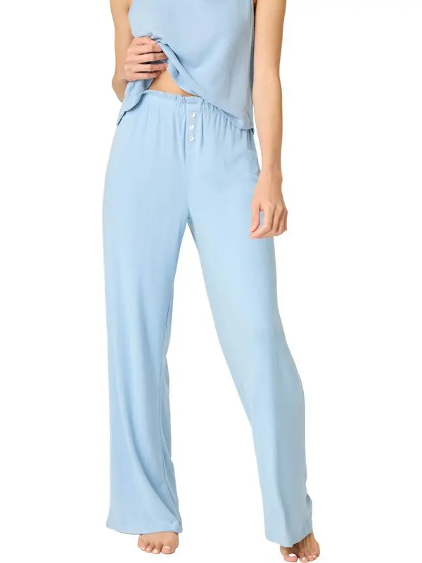 PJ Salvage More Amour Pointelle Wide Leg Lounge Pants - Blue Dream