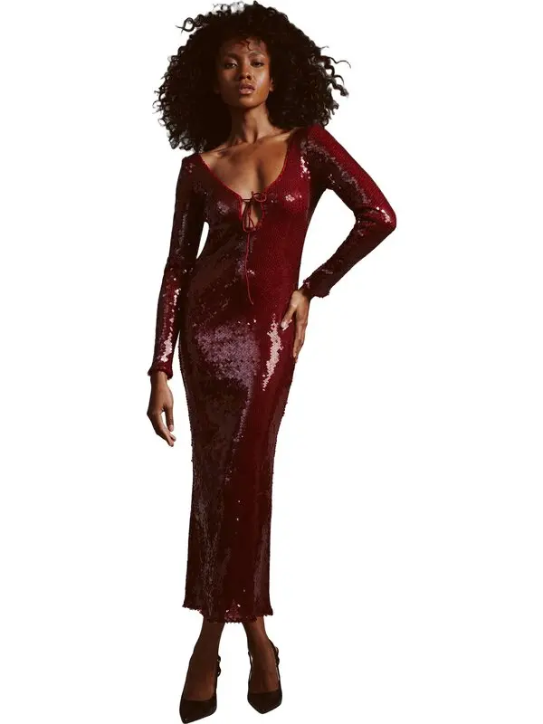 Bardot Verona Sequin Maxi Dress - Burgundy
