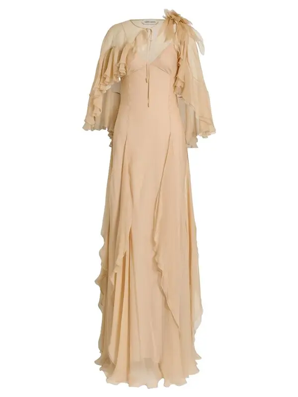 Alberta Ferretti Flowy Ruffled Maxi Dress - Beige