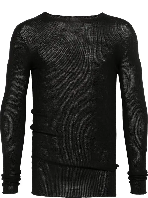 Rick Owens Ribbed Round Neck Sweater - Black