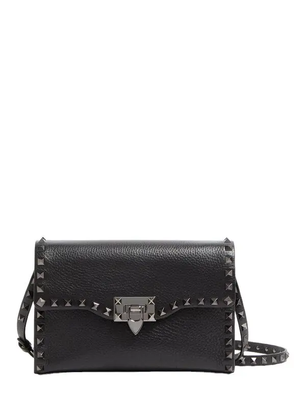 Valentino Garavani Small Rockstud Grainy Calfskin Crossbody Bag - Black