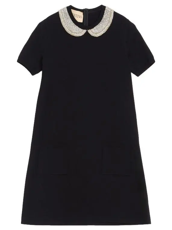 Valentino Garavani Embroidered Stretch Viscose Dress - Black