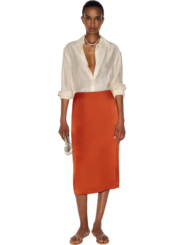 REFORMATION Helen Low Waist Silk Midi Skirt - Red