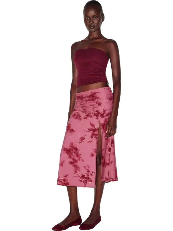 REFORMATION Sadie Knit Skirt With Side Slit And Waist Ruching - Pink