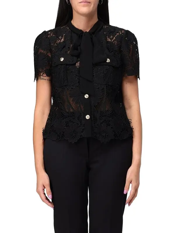 SELF-PORTRAIT Lace Blouse With Pussy Bow - Black