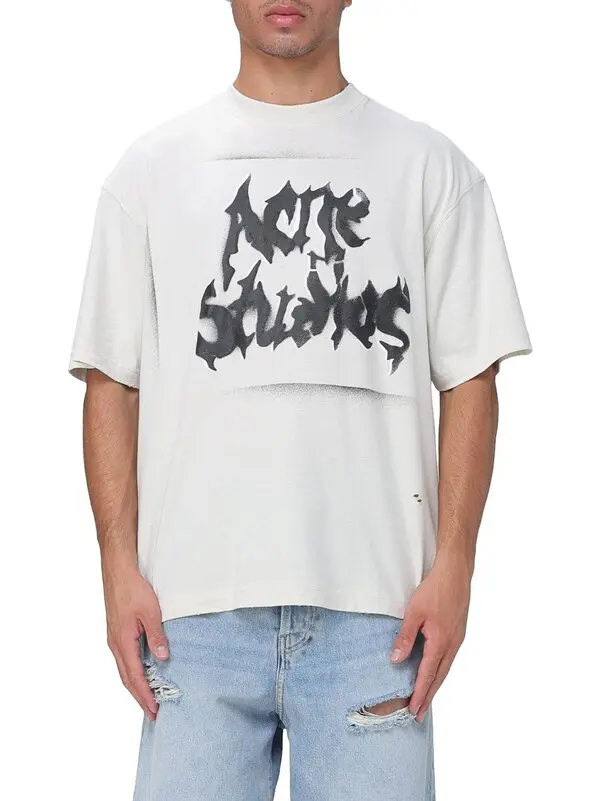 Acne Studios Cotton T-shirt With Printed Logo And Dropped Shoulders - White