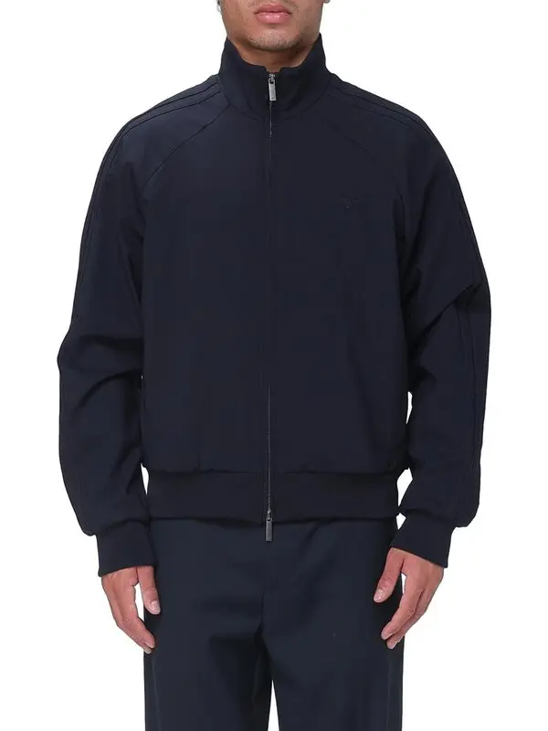 Emporio Armani Wool-blend Bomber Jacket With High Neck And Tone-on-tone Logo - Navy
